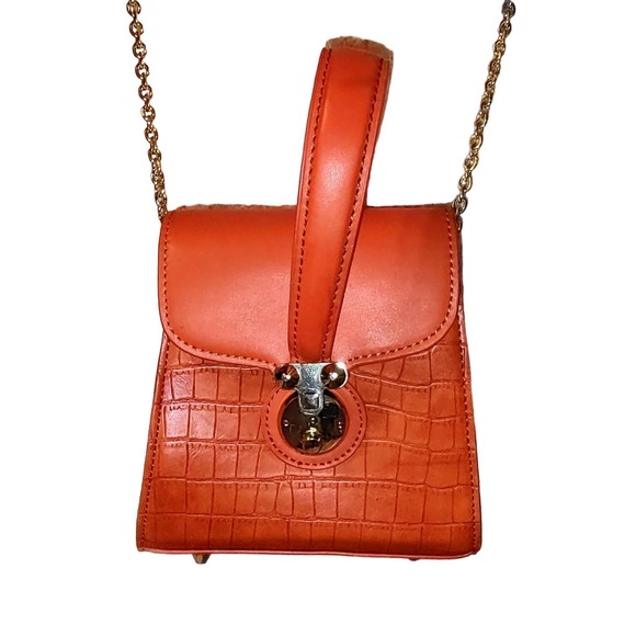 Milan Chiva | Bags | Milan Chiva Orange Croc Embossed Faux Leather ...